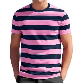 Generic T-shirt ray&eacute; en coton &agrave; manches courtes pour homme - Rayures multicolores - Loisirs - &Eacute;t&eacute; - D&eacute;contract&eacute; - Chemise de sport basique - S&eacute;chage rapide - 