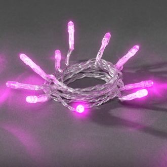 Konstsmide LED Lichterkette, 20 pinke Dioden, batteriebetrieben, transparentes Kabel, 2 x AA 1.5V (exkl.) - 1408-343
