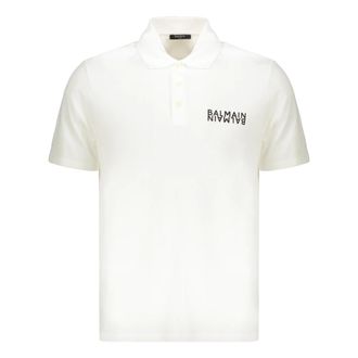 Balmain Homme, Tops, Blanc, Taille: 2XL Polo en Coton &agrave; Manches Courtes