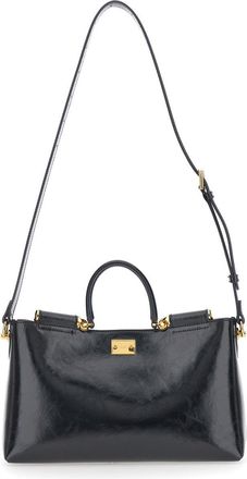 Dolce & Gabbana Womens Handbag Vittoria Black Leather Calf Handbags Hand Bags