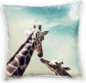 Paul Sinus Art Tiere, braun, Zwei spielende Giraffen, Nah Deko Kissen 40x40cm für Couch Sofa Lounge Zierkissen - Dekoration zum Wohlfühlen