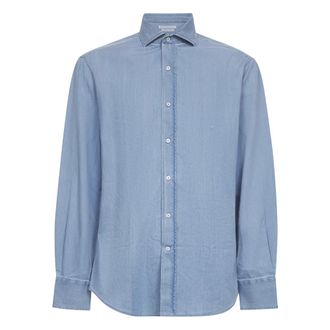 Brunello Cucinelli Slim Fit Hellblaues Hemd - - Shirts - Herren - Blau - L