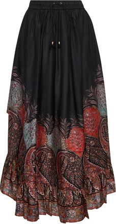 Zimmermann Femme, Jupes, Noir, Taille: 40 FR Jupe Longue en Soie &agrave; Volants et Imprim&eacute; Cachemire