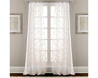 Modern Threads Amrapur Modern Threads Pacific Coast Textiles Vorhang-Set, Bl&auml;tter, Wirbelmuster, Polyester, Wei&szlig;/Taupe, 94 x 213 cm, 2-teilig