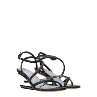 Fendi Womens Multicolor Leather Flat Sandals