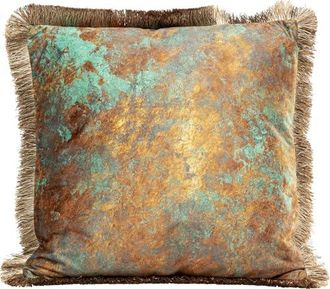 Kare Design Design Kissen Antique Fringe, Braun, 45x45cm, Zierkissen, Dekokissen, Couchkissen mit Reißverschluss, Samtbezug