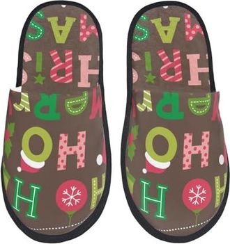 Generic Chaussures De Maison Ho Ho Ho Merry Christmas Print Shoes Duveteux Slippers Pour Femme Et Homme Pantoufles Pour Spa Camping H&ocirc;tels L