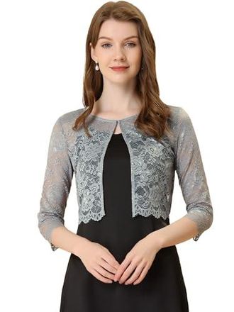 Allegra K Cardigan Court &eacute;l&eacute;gant pour Femme, bol&eacute;ro Transparent en Dentelle floraleGris XS