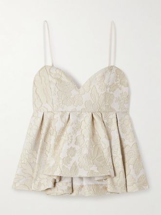 La DoubleJ Caraco &Agrave; Basque En Matelass&eacute; Jacquard Fleuri Satine - Cr&egrave;me