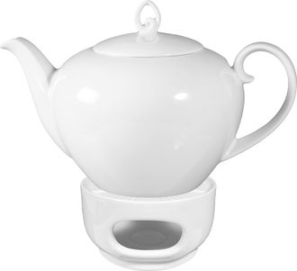 SELTMANN WEIDEN Rondo/Liane Teekanne mit Stövchen 1,1 Liter, Klassisches Teegeschirr, Spülmaschinen- und Mikrowellenfest, Porzellan, Weiß