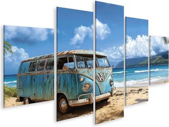 Islandburner Bild auf Leinwand T1 Bus am tropischen Strand f&uuml;r Wohnzimmer Reiselustige Reiseb&uuml;ro Bilder Wandbilder Poster