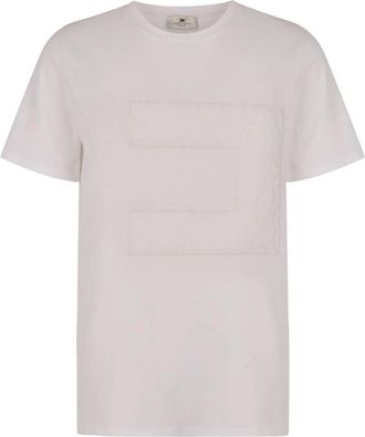 Elisabetta Franchi Femme, Tops, Blanc, Taille: 36 FR T-shirt avec logo brod&eacute;