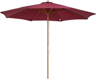 OUTSUNNY Parasol droit en bois polyester haute densit&eacute; protection solaire &Oslash; 3 x 2,5 m rouge