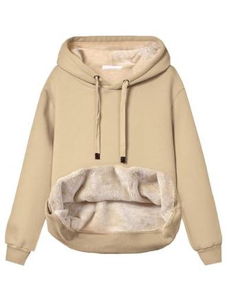 Generic Sweat &agrave; capuche dhiver en polaire Sherpa doubl&eacute; pour femme - D&eacute;contract&eacute; - Chaud - Avec poche, kaki, XS