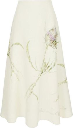 Alberta Ferretti Femme, Jupes, Beige, Taille: 36 FR Linen Midi Skirt with Print