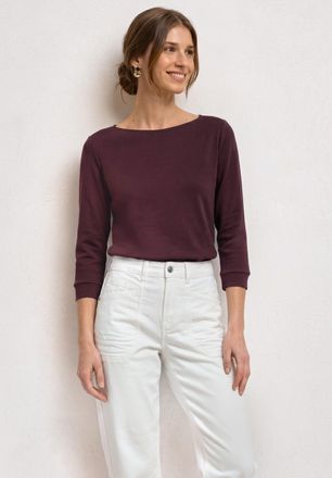 Street One Langarmshirt STREET ONE, Damen, Gr. 34, rot (rustic rouge), Web, 100% Baumwolle, unifarben, comfort fit normal, U-Boot-Ausschnitt, B&uuml;ndchen, Shirts La