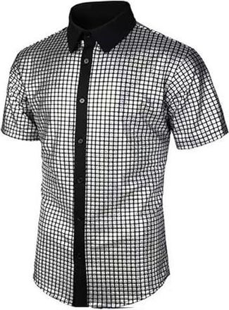 Generico Chemise disco pour homme avec paillettes D&eacute;guisement de f&ecirc;te &agrave; manches courtes pour Rave f&ecirc;te &agrave; th&egrave;me carnaval D&eacute;guisement de f&ecirc;te disco des ann&eacute;es 70