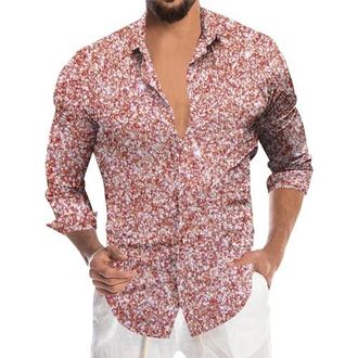Generic Chemise pour homme - Coupe ajust&eacute;e - Impression 3D - Henley - Haut confortable - Haut doux - Pour f&ecirc;te - Stretch - D&eacute;contract&eacute; - L&eacute;ger - Boutonn&eacute; - Ch