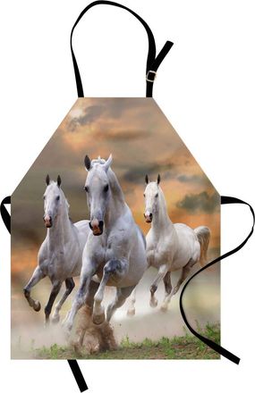 Abakuhaus Pferde Kochschürze, mystischer Himmel, Unisex-Küchenlätzchen mit verstellbarem Hals für Kochen Gartenarbeit, 67 cm x 80cm, weiß orange