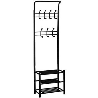 PEGANE Porte-manteau &agrave; 2 niveaux de suspension et 3 &eacute;tag&egrave;res inf&eacute;rieures coloris noir - Longueur 51,5 x Hauteur 189 x Profondeur 30 cm