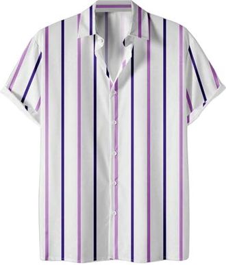 Generic Chemise hawa&iuml;enne amusante boutonn&eacute;e pour homme - Chemise &agrave; manches courtes vintage hawa&iuml;enne - Motif palmier hawa&iuml;en - Chemise de croisi&egrave;re ray&eacute;e - F