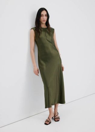 Mango Robe satin&eacute;e &eacute;paulettes vert - Femme - XS - MANGO
