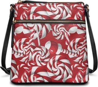 Coloranimal Sac &agrave; bandouli&egrave;re en cuir pour femme avec fermeture &eacute;clair, sac &agrave; main tendance et l&eacute;ger avec plusieurs poches, Bonbons de No&euml;l rouges