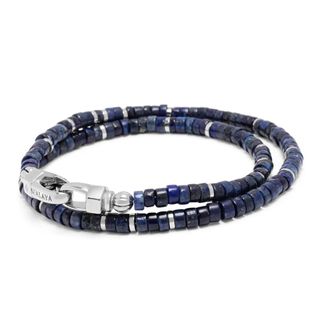 Nialaya Homme, Accessoires, Gris, Taille: XL Blue Lapis Heishi Wrap Bracelet