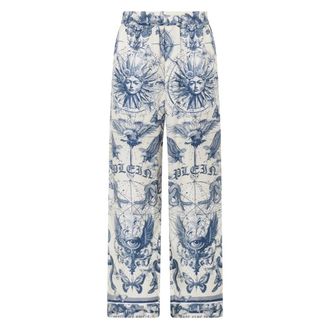 Philipp Plein Femme, Pantalons, Bleu, Taille: 38 FR Pantalon de Pyjama en Soie Tatouage Papillon