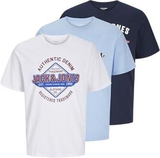 Jack & Jones Tee O-Neck 3pk MP Jjelogo SS Lot de 3 t-Shirts Rond à 2 col Ss25, Chambray Blue Hommes