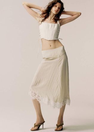 Mango Top style corset jacquard blanc cass&eacute; - Femme - S - MANGO
