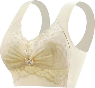 Generic 2026 Soutien-gorge pour femme Soutien-gorge fin fronc&eacute; en dentelle sous-v&ecirc;tements bonnet fixe poitrine femme couverture gilet style essuyage, jaune cl