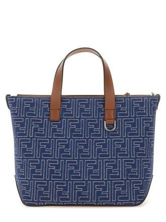 Fendi Mens Shopping Bag Ff Small Denim Cotton Handbags Hand
