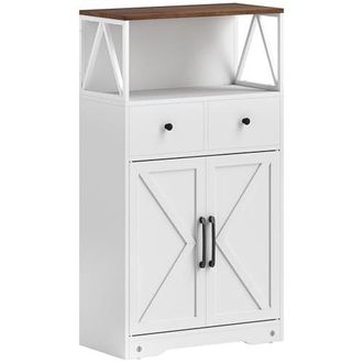 HOMCOM Buffet de salle de s&eacute;jour, multi-usages avec portes rabattables, 60 x 31 x 108 cm, blanc