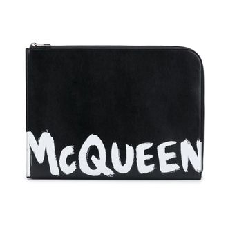 Alexander McQueen Schwarze Logo-Print Dokumentenhalter - - Accessories - Herren - Schwarzk - ONE SIZE