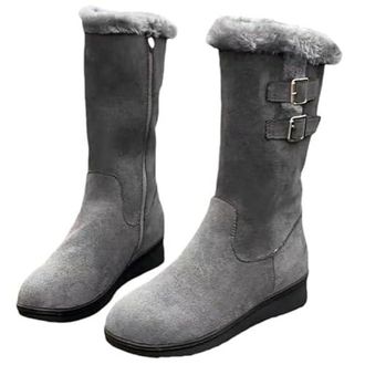 Generic Bottes de neige d&eacute;contract&eacute;es douces et chaudes avec doublure en fourrure pour femme, bottes de neige antid&eacute;rapantes mi-mollet avec fermeture &eacute;clair l