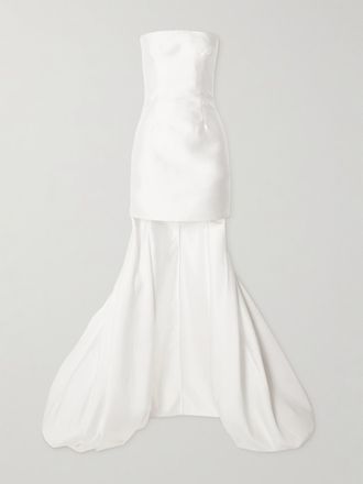 Solace London Neva Tr&auml;gerlose Robe Aus Gl&auml;nzendem Twill - Creme