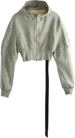 Rick Owens Femme, Sweatshirts et sweats &agrave; capuche, Gris, Taille: 40 FR Sweat &agrave; capuche court zipp&eacute;