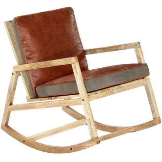 vidaXL Chaise &agrave; bascule Marron Cuir v&eacute;ritable et manguier massif vidaXL