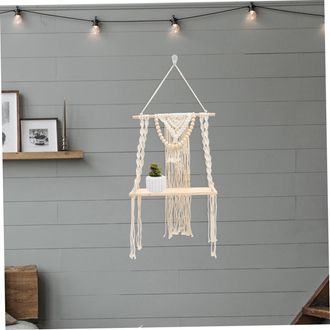 Cabilock Makramee Wandregal Schwebendes Einlagiges Hängeregal für Zimmerpflanzen Sukkulenten und Bonsai Dekoratives Boho Wanddeko Regal mit Stabiler Tragkraft