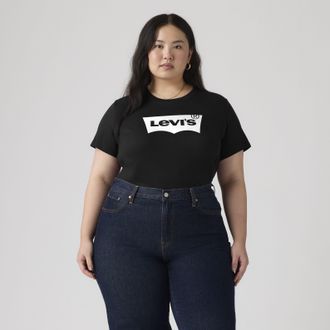 Levi's Plus T-Shirt LEVIS PLUS PERFECT TEE, Damen, Gr. XXXL (54/56), wei&szlig; w mineral schwarz, Jersey, Obermaterial: 100% Baumwolle, bequem normal, Rundhals, Shirts