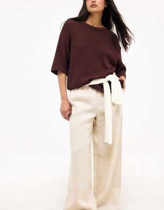 NA-KD Leinenhose in Beige mit Kordelzug-Neutral