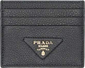Prada Portemonnaie - Textured Calf Leather Card Holder With Gold-Tone T - Gr. unisize - in Grau - f&uuml;r Damen