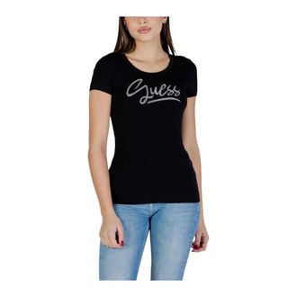 Guess Femme, Tops, Noir, Taille: 42 FR T-shirt en coton &agrave; manches courtes et col rond