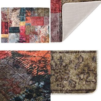 vidaXL Teppich Waschbar Patchwork Mehrfarbig 150x230 cm Rutschfest - Samt Teppich - Wohnteppich - Multifarbiger Teppich - Digitalbedruckter Teppich - L&auml;ufer