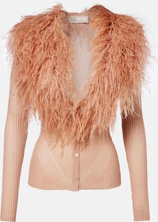 Blumarine Cardigan aus Rippstrick mit Federn