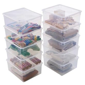 Sundis Clear Box, lot de 10 boîtes de rangement 18L en plastique transparent, avec couvercle, superposables et empilables, idéales pour ranger les vêtements