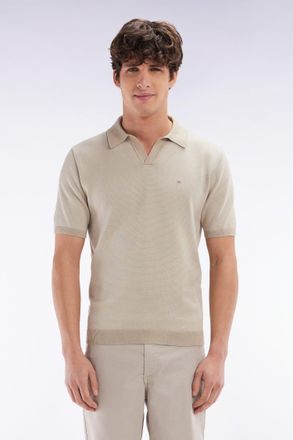 Eden Park Pull Col Polo En Coton Beige Coupe Droite