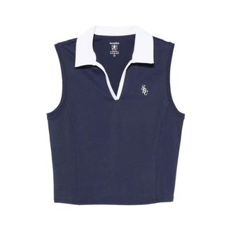 Sporty & Rich &Auml;rmelloses Poloshirt mit Logo-Stickerei - - Tops - Damen - Blau - M