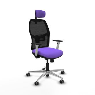 Piqueras y Crespo Alfera B&uuml;rostuhl mit wei&szlig;en und schwarzen Armlehnen, h&ouml;henverstellbare Lendenwirbelst&uuml;tze und h&ouml;henverstellbares Kopfteil, Schwarz / Lila